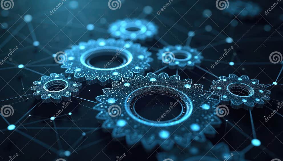 Abstract Digital Gears in Dark Background. Modern Tech Design with ...