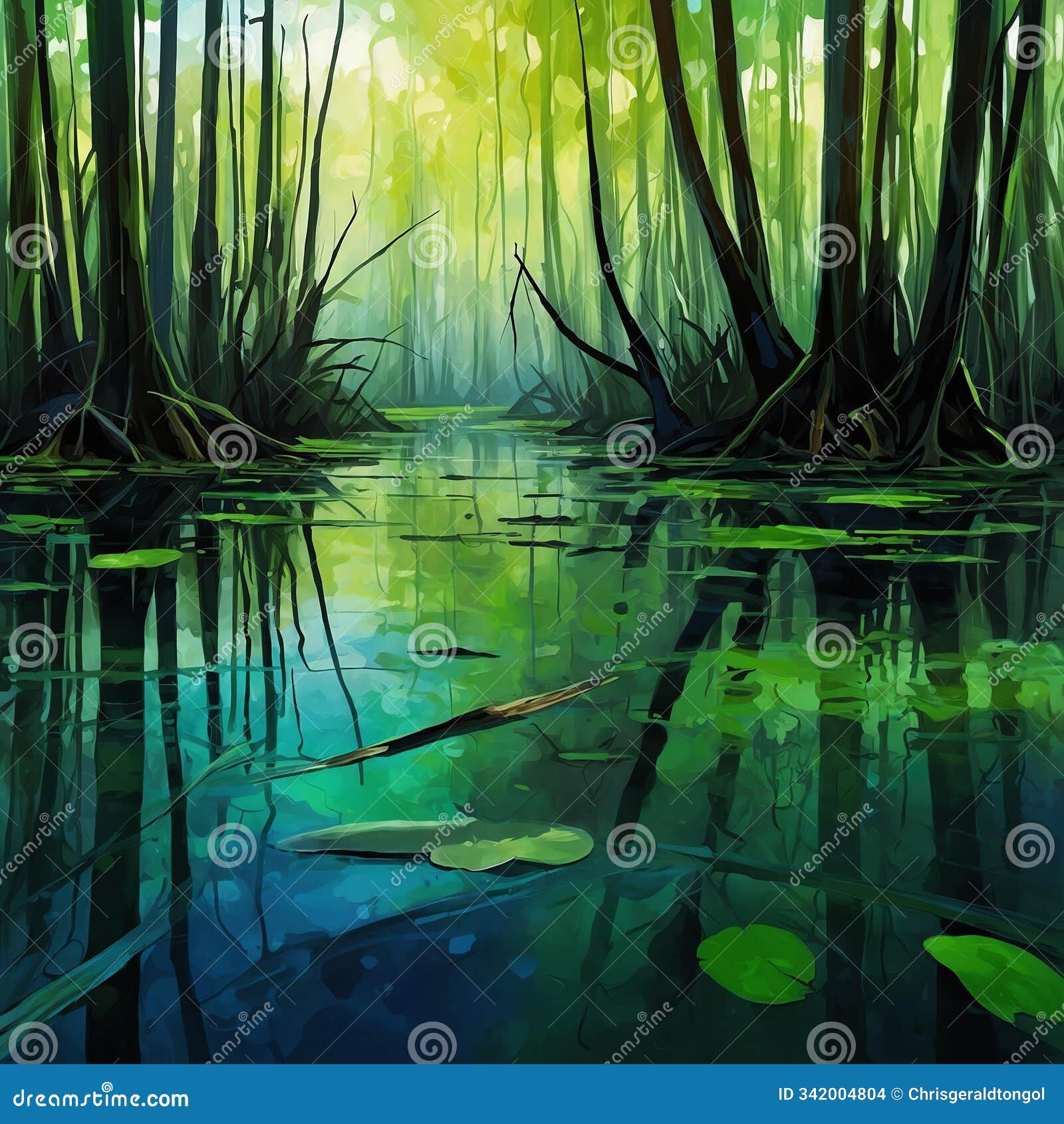 Abstract Digital Glass Painting Swamp Theme for Backgr Ai Generated ...