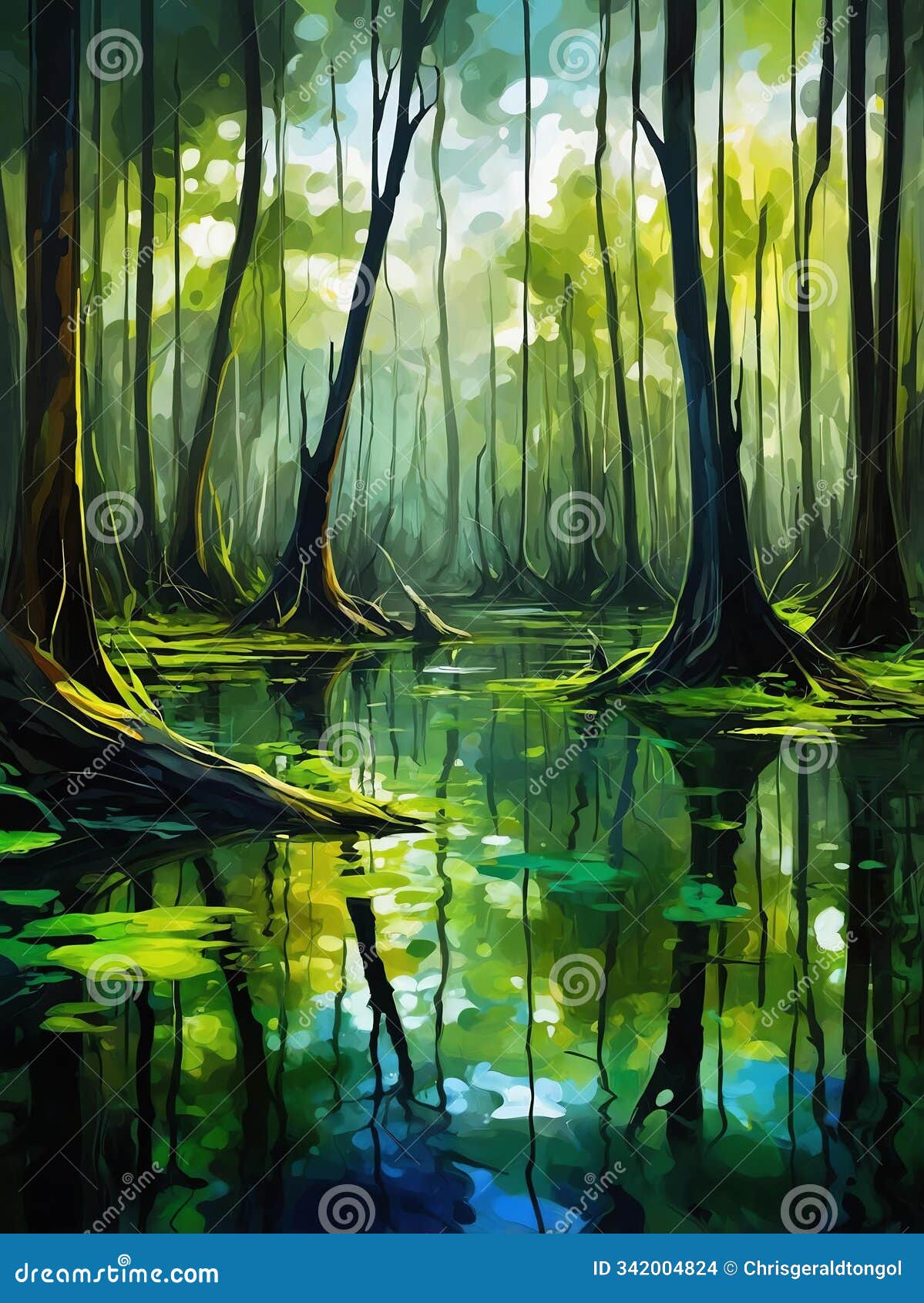 Abstract Digital Glass Painting Swamp Theme for Backgr Ai Generated ...