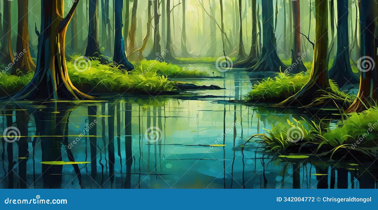 Abstract Digital Glass Painting Swamp Theme for Backgr Ai Generated ...