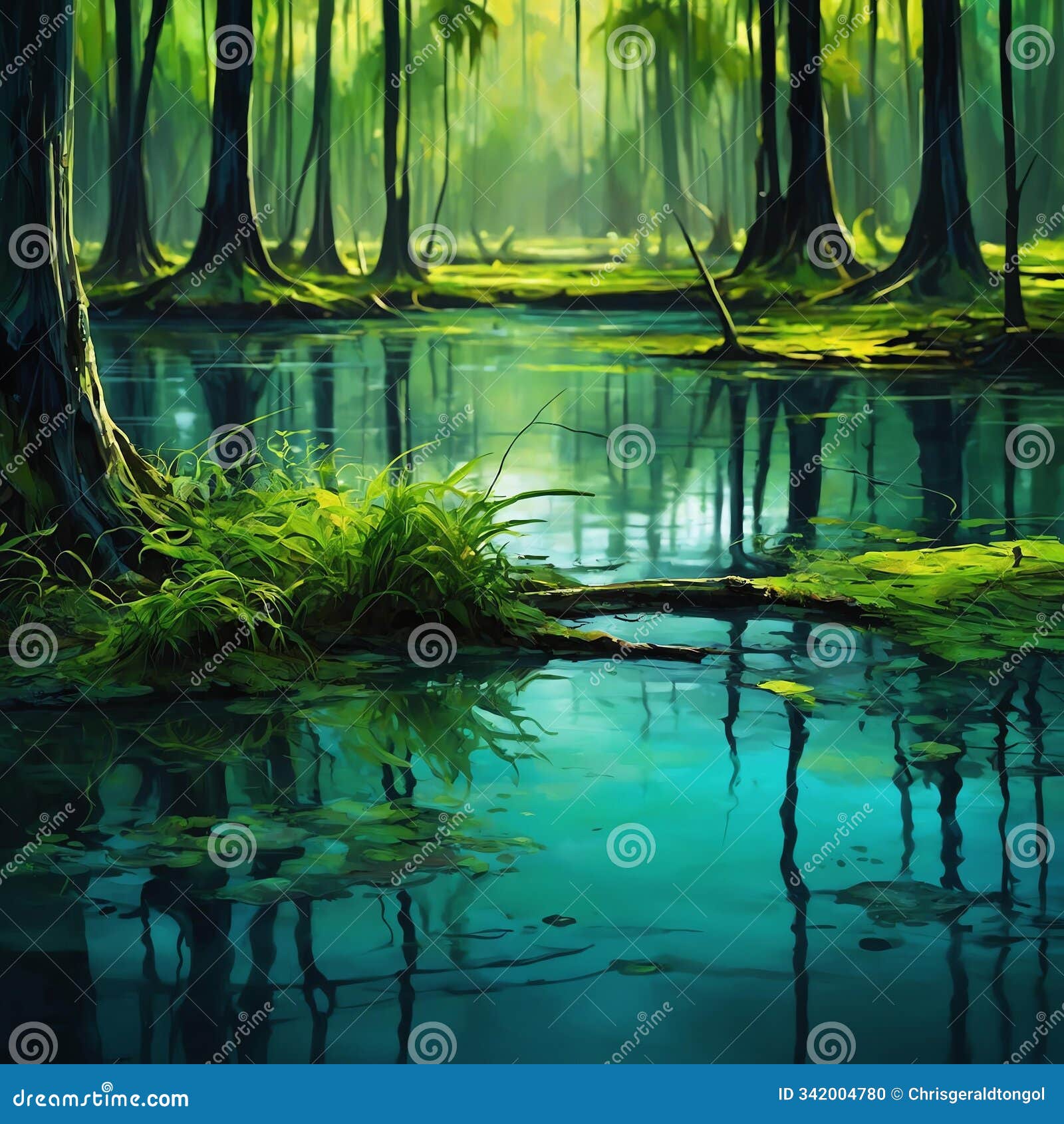 Abstract Digital Glass Painting Swamp Theme for Backgr Ai Generated ...