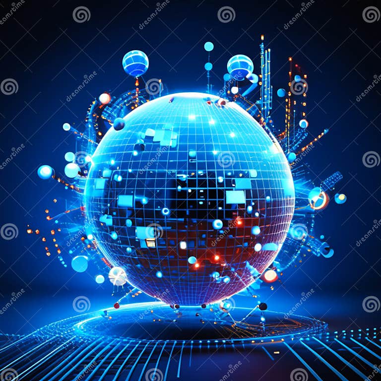 Abstract Digital Globe with Binary Code on Blue Background. 3D Rendering Generative AI Stock ...