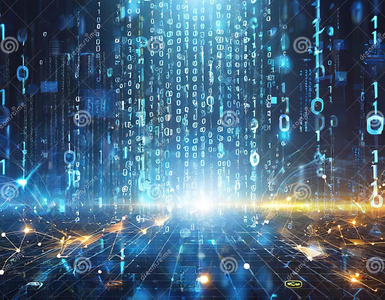Abstract Digital Grid with Glowing Binary Code and Futuristic ... Abstract Digital Grid with Glowing Binary Code and Futuristic ...