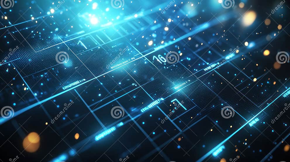 Abstract Digital Grid with Glowing Blue Lines and Data Streams Stock ...