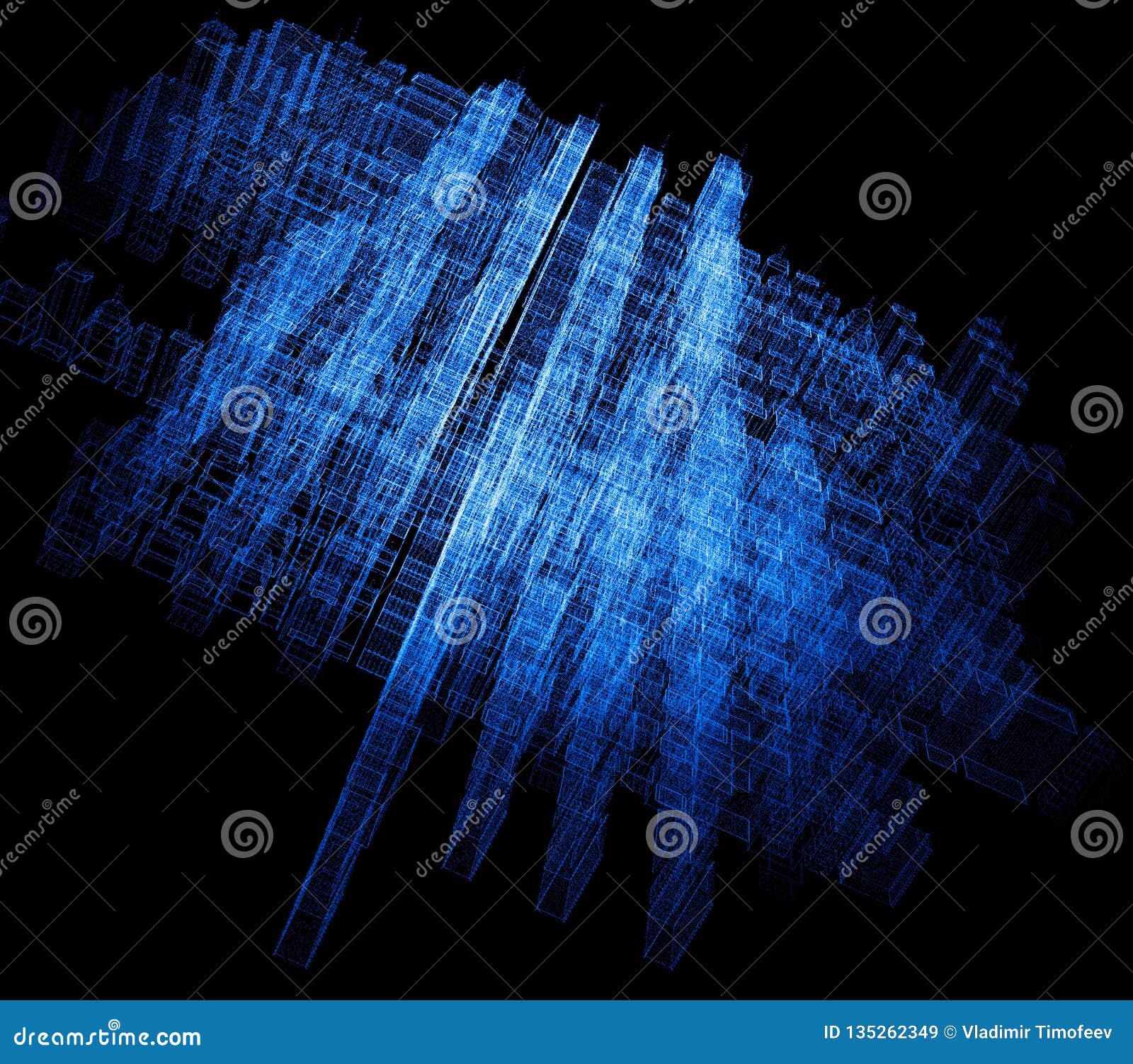 Abstract Digital Hologram 3D Illustration of City with Futuristic ...