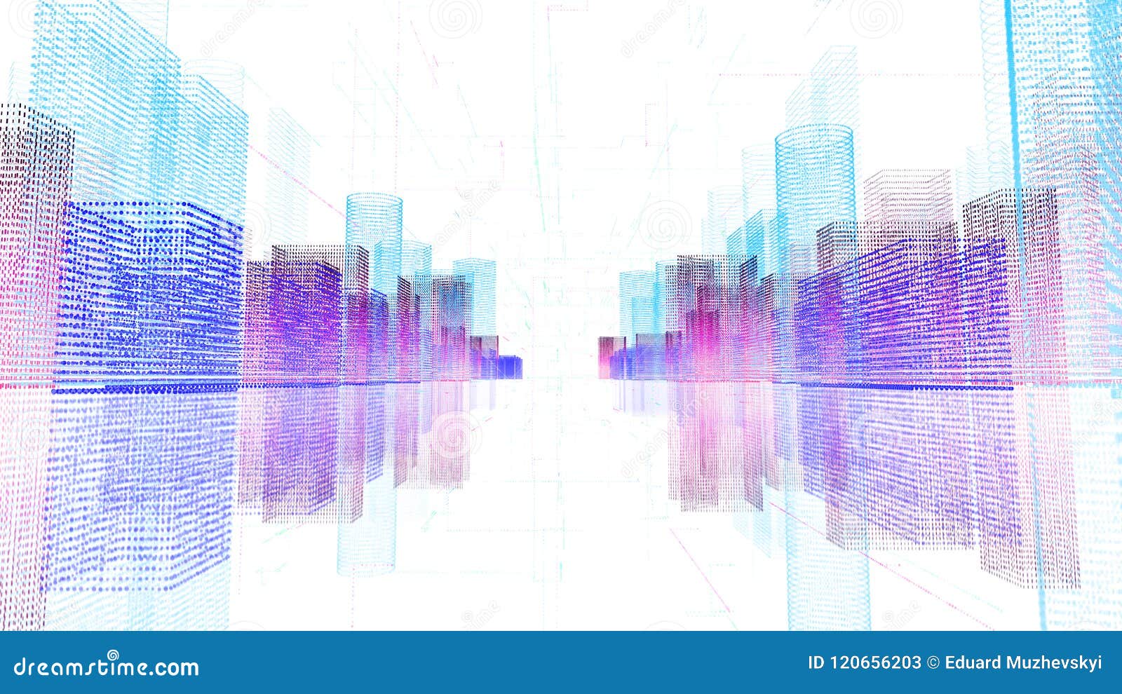 Abstract Digital Hologram 3D Illustration of City with Futuristic ...