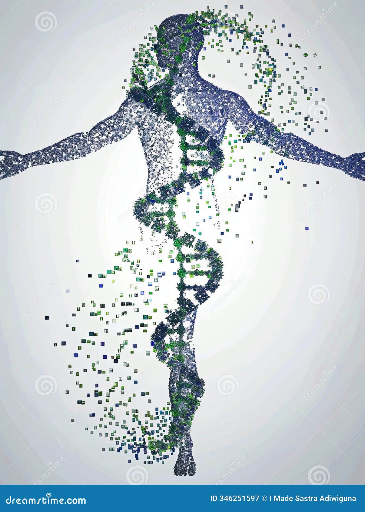 Abstract Digital Human Figure Made of Pixel Blocks with DNA Strand ...