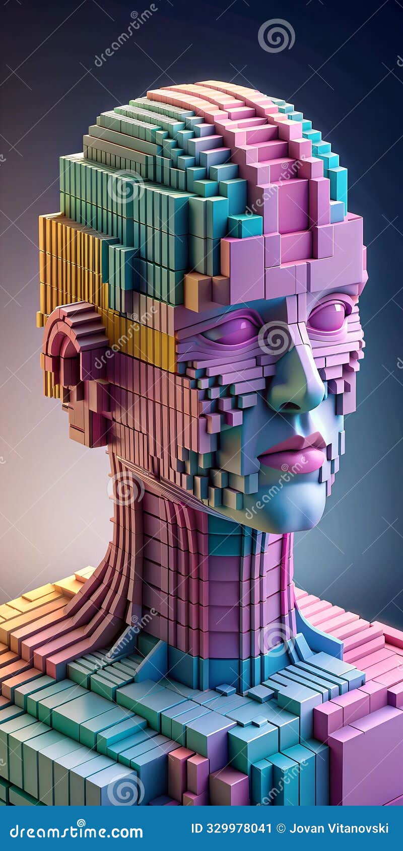 Abstract Digital Human Head Constructed from Colorful Cubes Stock ...
