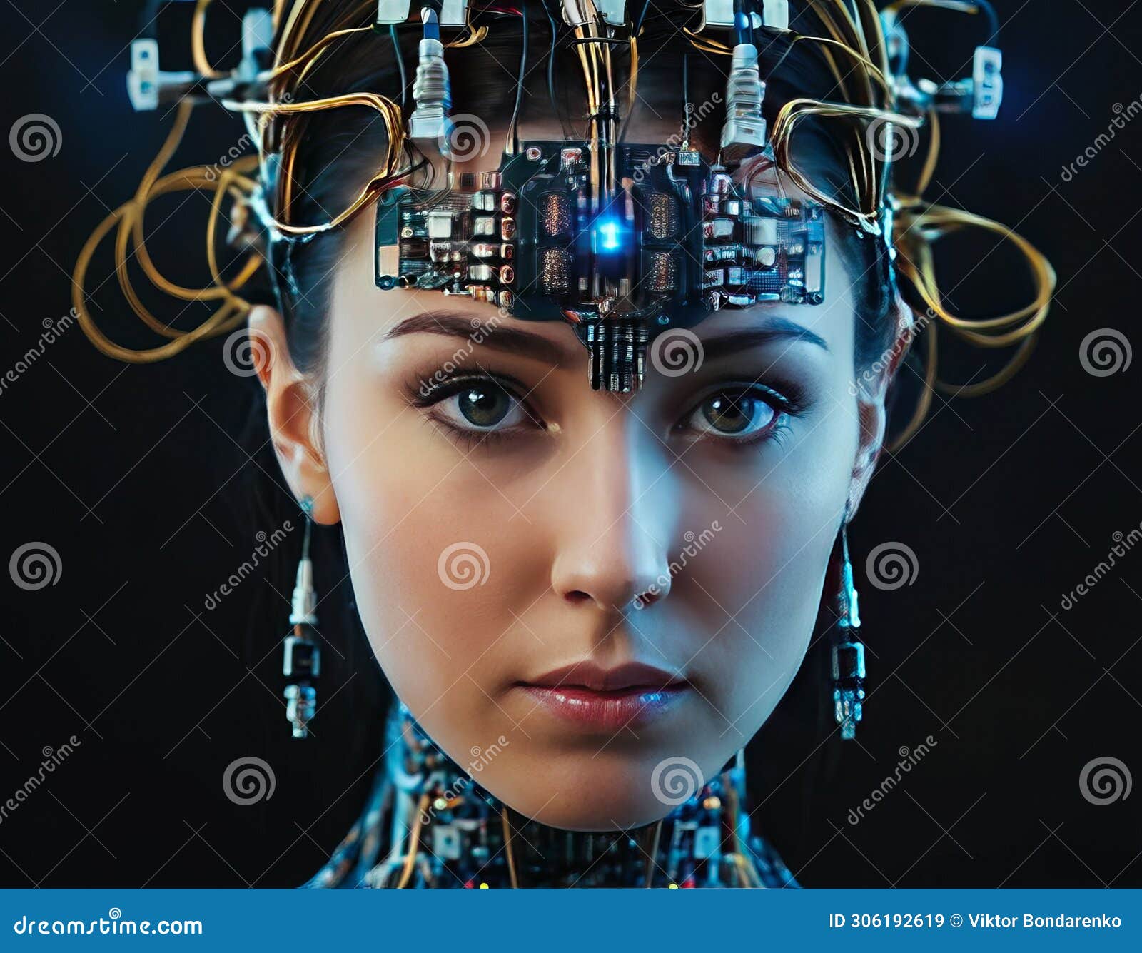 Abstract Digital Human Head Constructed from Electrical Circuits, AI ...