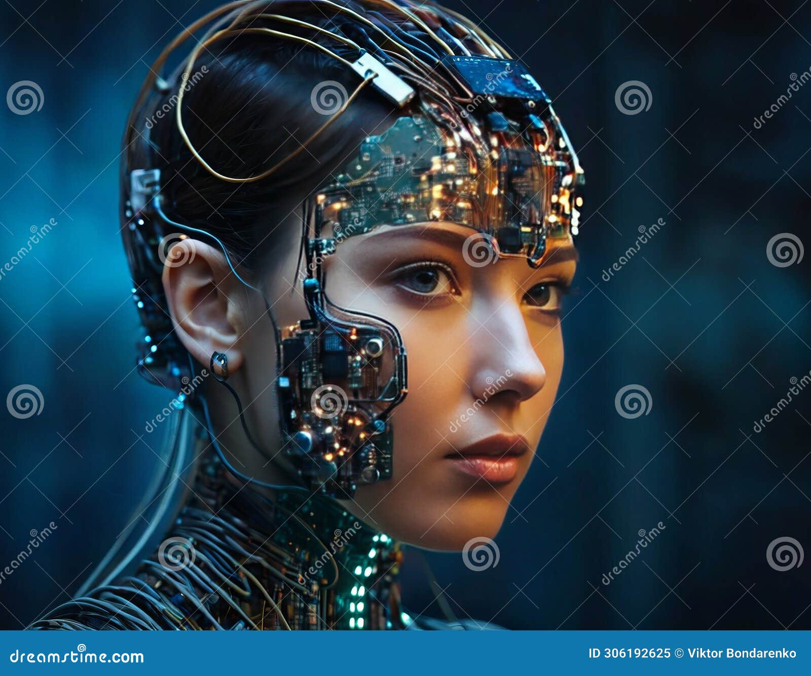 Abstract Digital Human Head Constructed from Electrical Circuits, AI ...