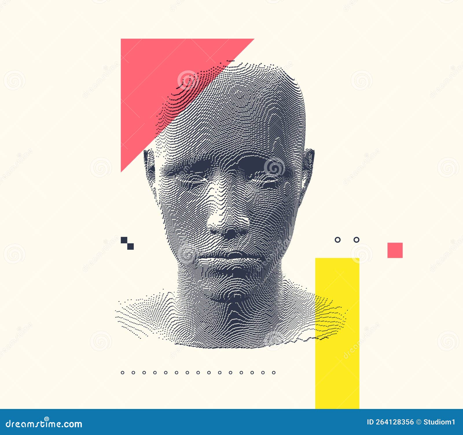 Abstract Digital Human Head Constructing from Cubes. Minimalistic ...