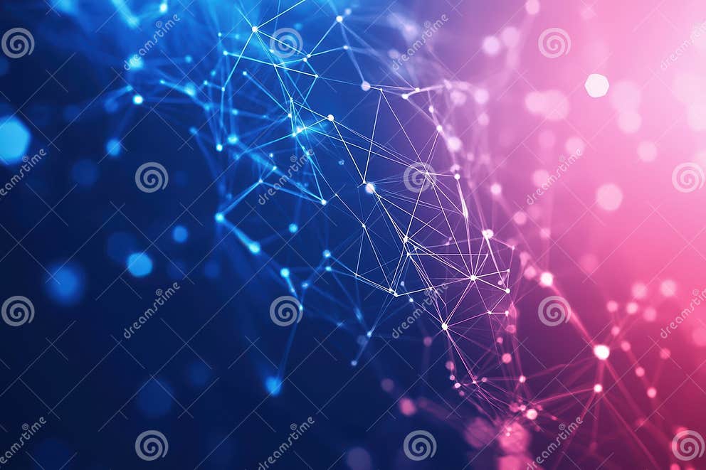 Abstract Network of Interconnected Lines and Points with a Blurred Pink ...