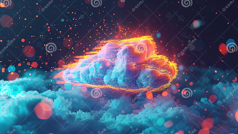 An Abstract Digital Illustration Depicting Cloud Computing With Digital Elements Representing