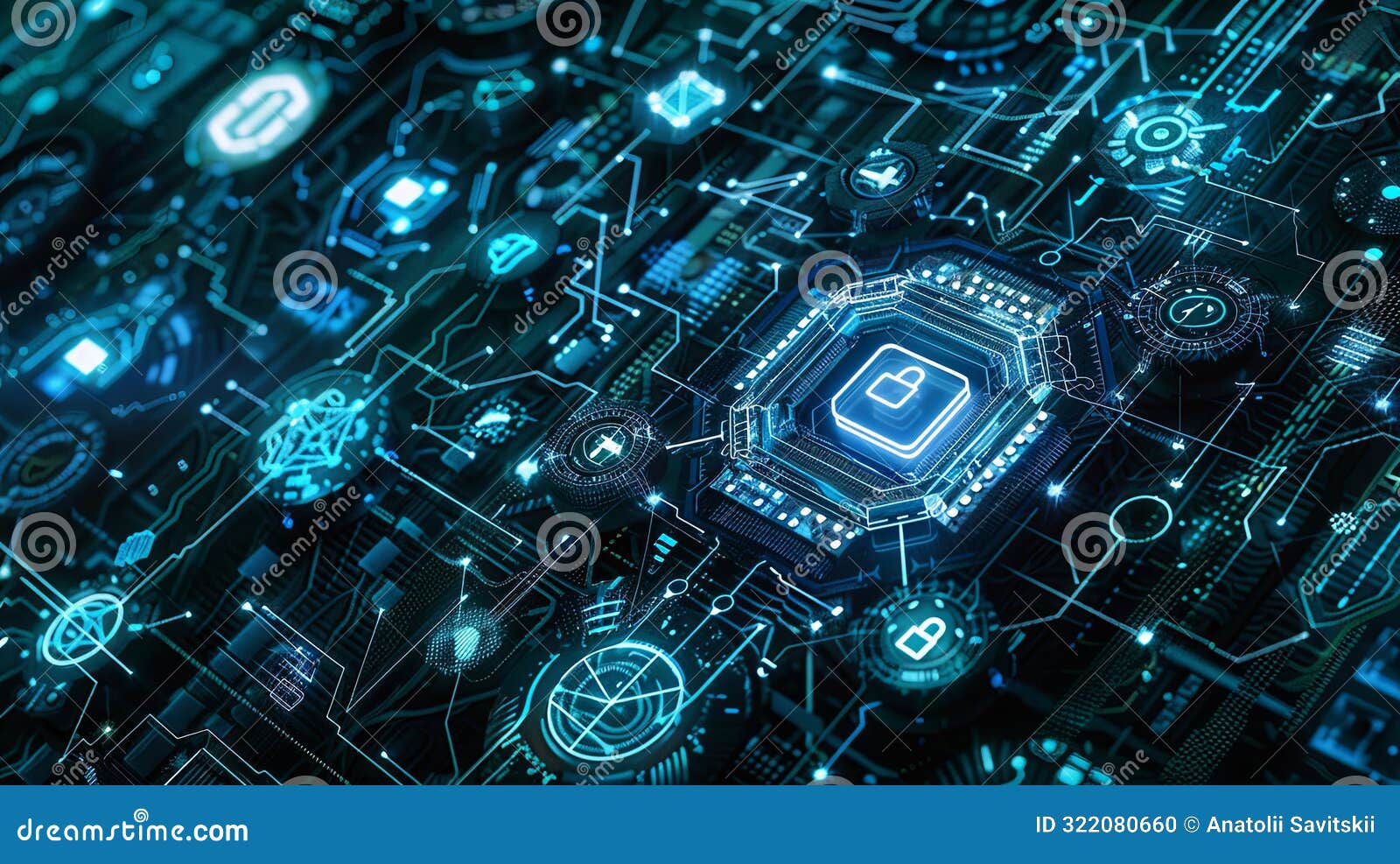 An Abstract Digital Illustration Depicting a Network of Digital Locks ...