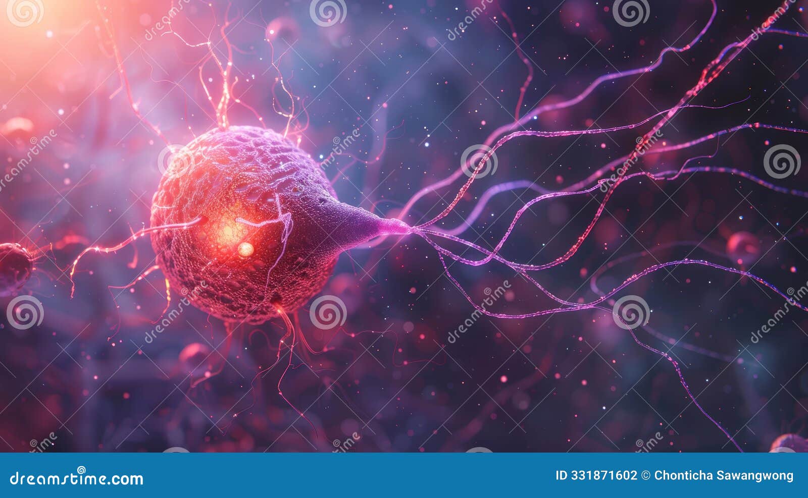 Abstract Digital Illustration of a Neuron, a Nerve Cell, in a Vibrant ...