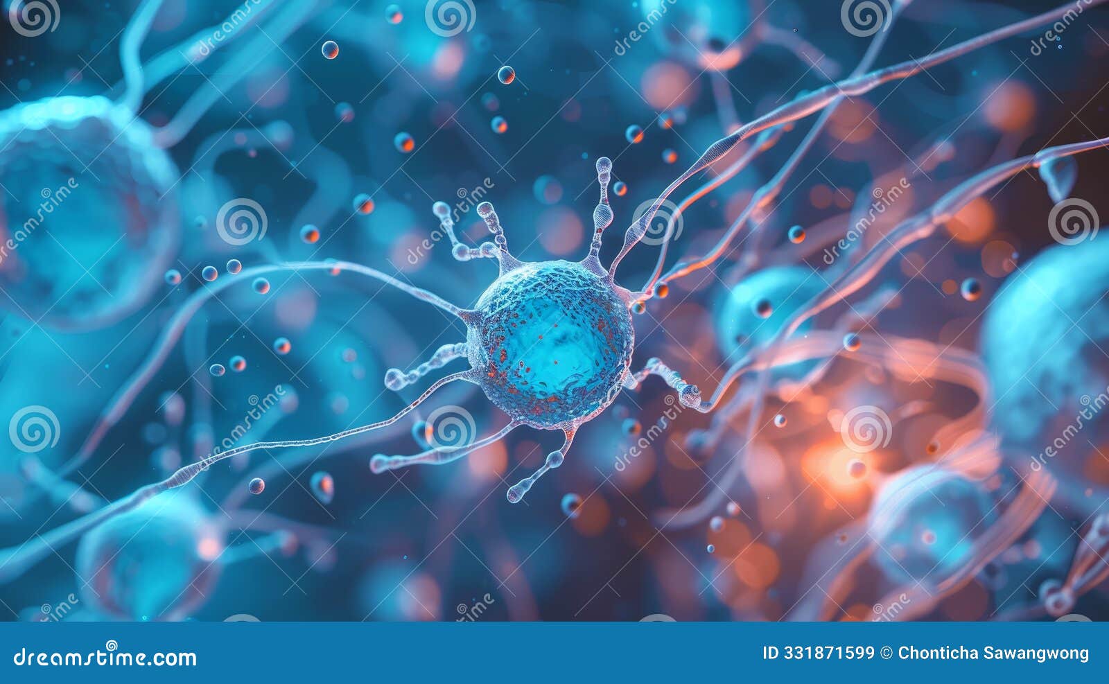 Abstract Digital Illustration of a Neuron Network with Glowing Blue ...