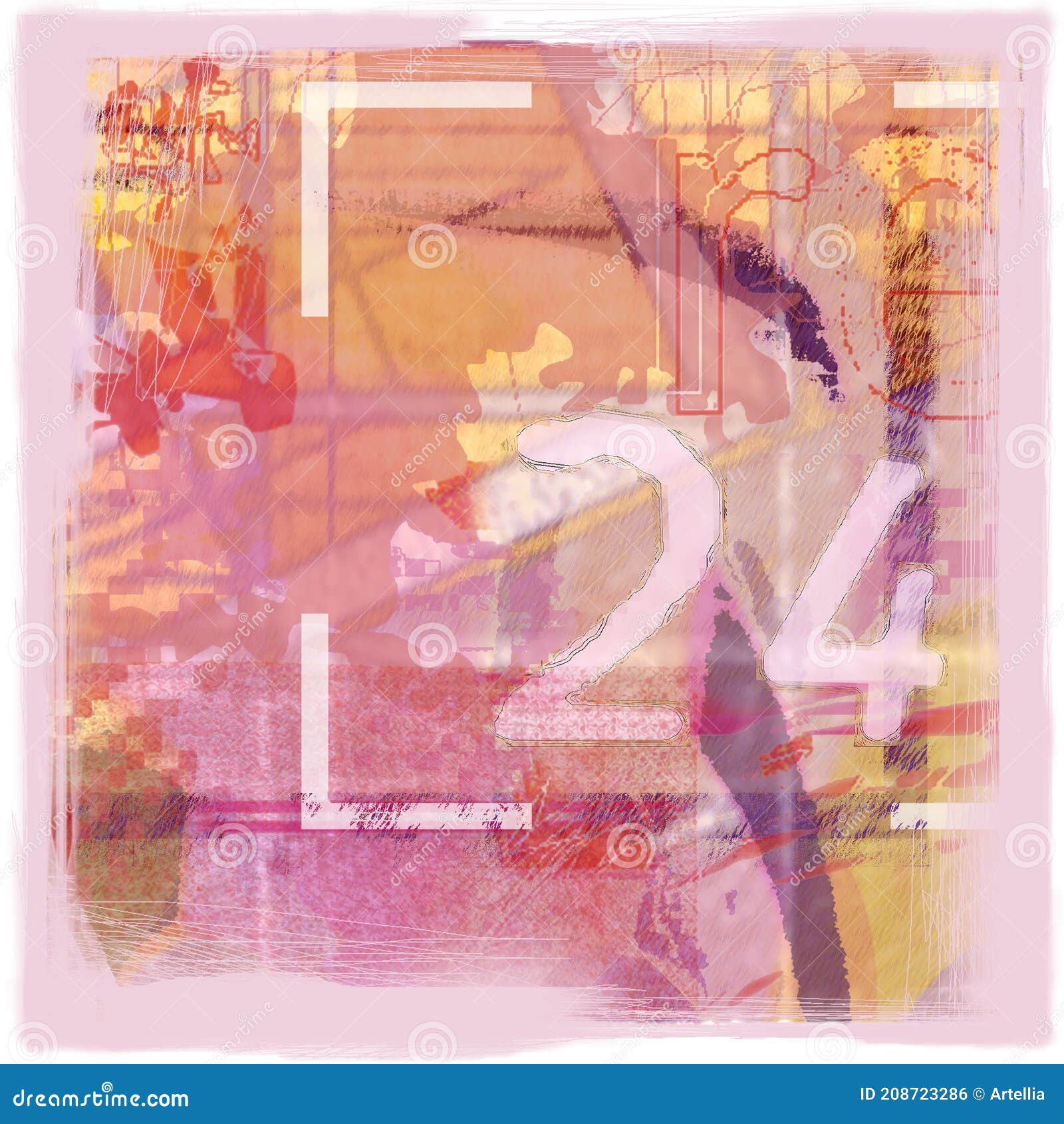 Abstract Digital Illustration Number Digit 24 in Pink and Orange Colors ...
