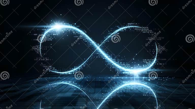 Abstract Digital Infinity Loop with Binary Code and Glowing Light Stock ...