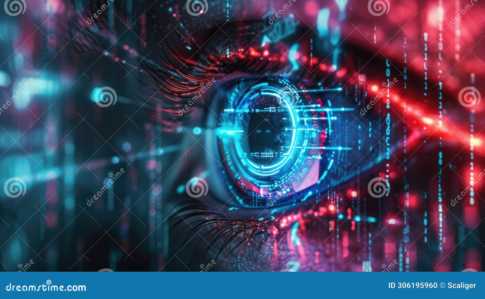 Abstract Digital Information Background, Person Eye Watching Cyber Data ...
