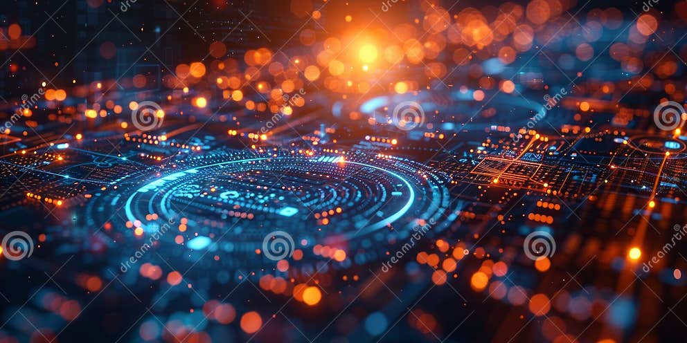 Abstract Digital Interface with Glowing Circuits and Nodes in Blue and ...