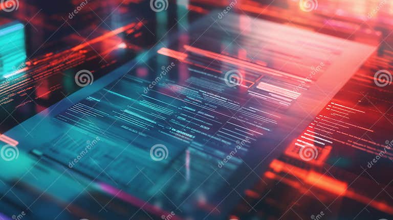 Abstract Digital Interface with Glowing Elements, Showcasing Lines of ...