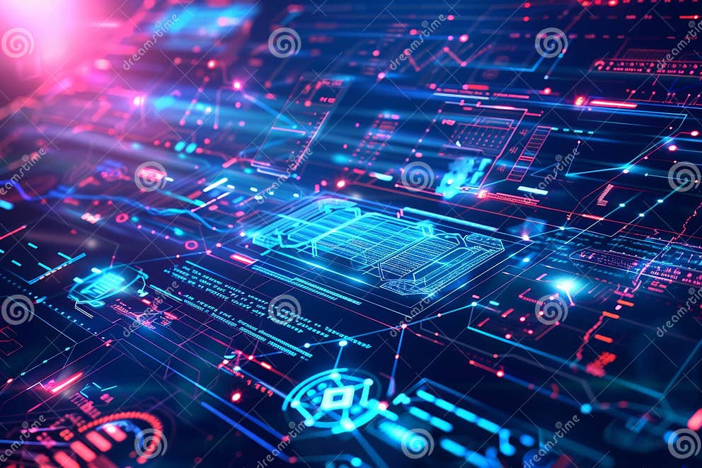 Abstract Digital Interface with Glowing Lines Stock Illustration ...