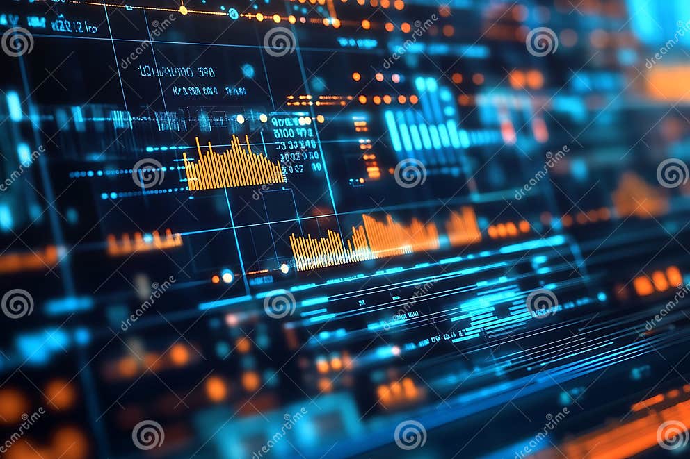 Abstract Digital Interface with Orange and Blue Data Visualization ...