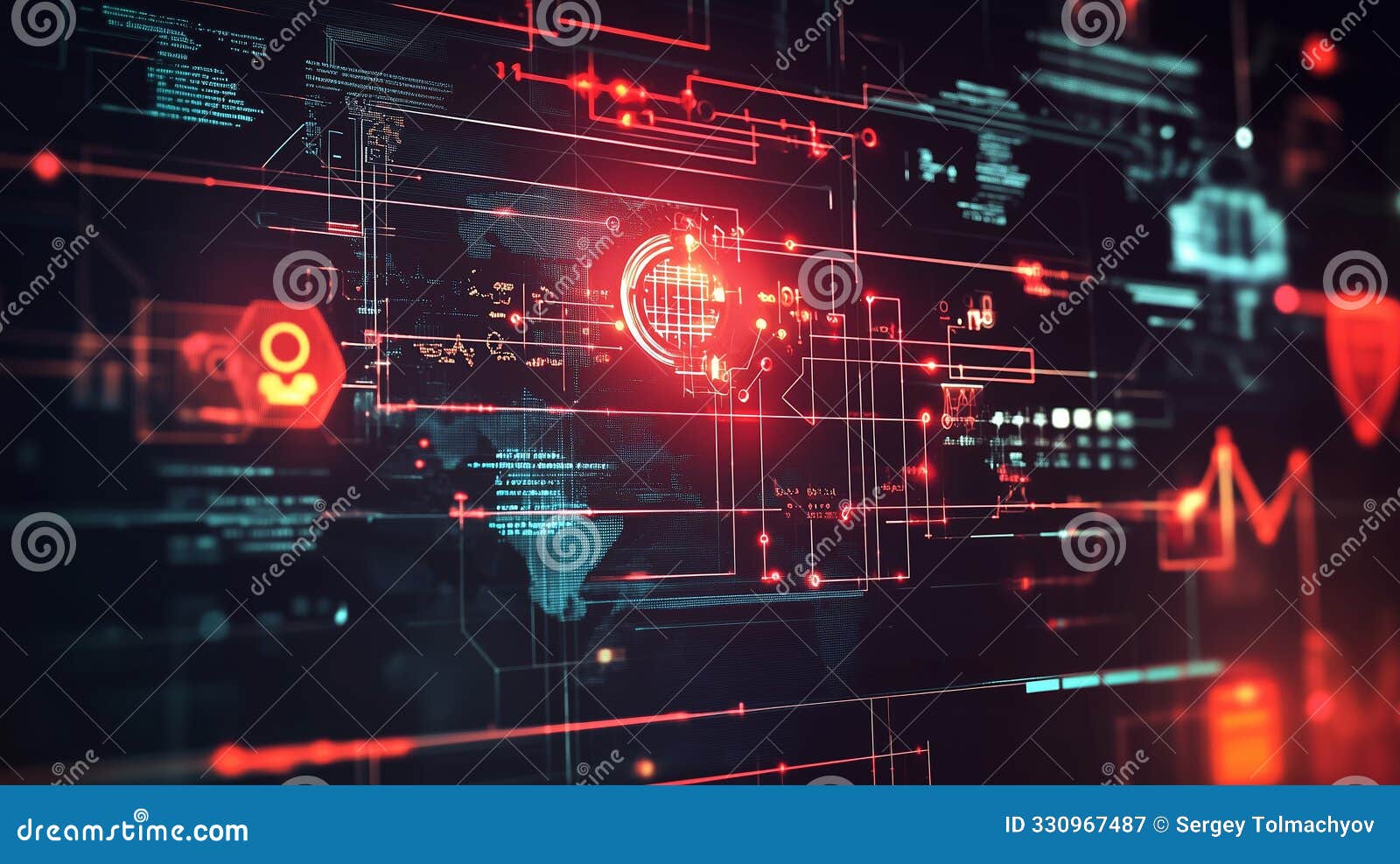 Abstract Digital Interface with Red and Black Elements Illustrating ...