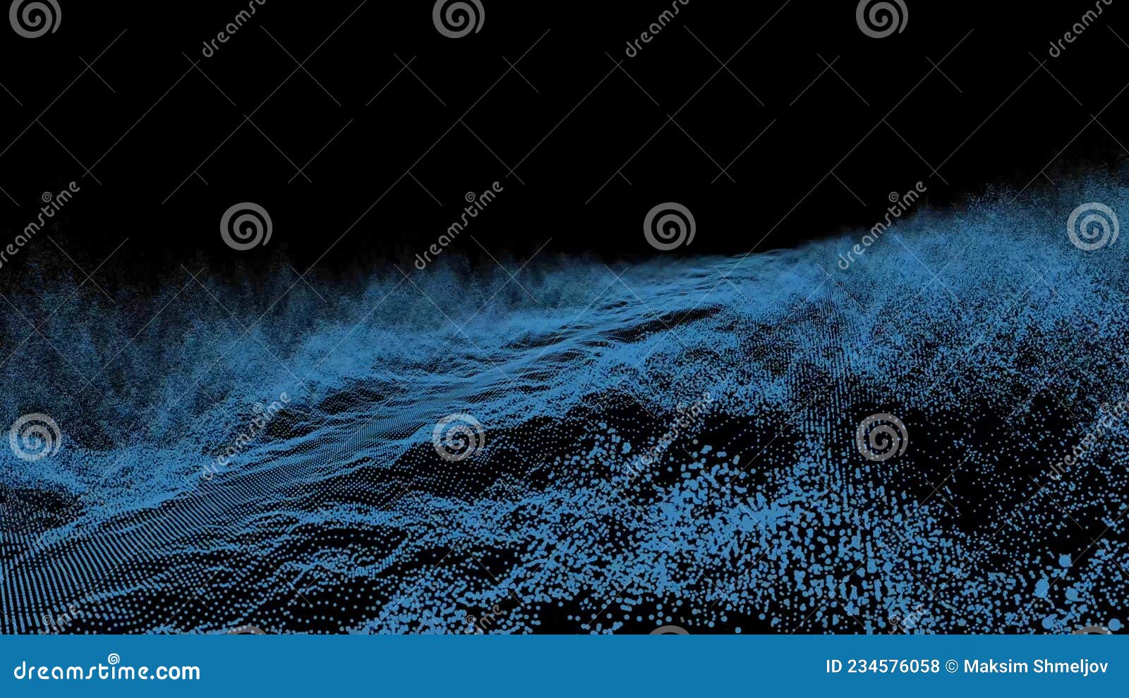 Abstract Digital Landscape with a Field of Electronic Particles on a ...