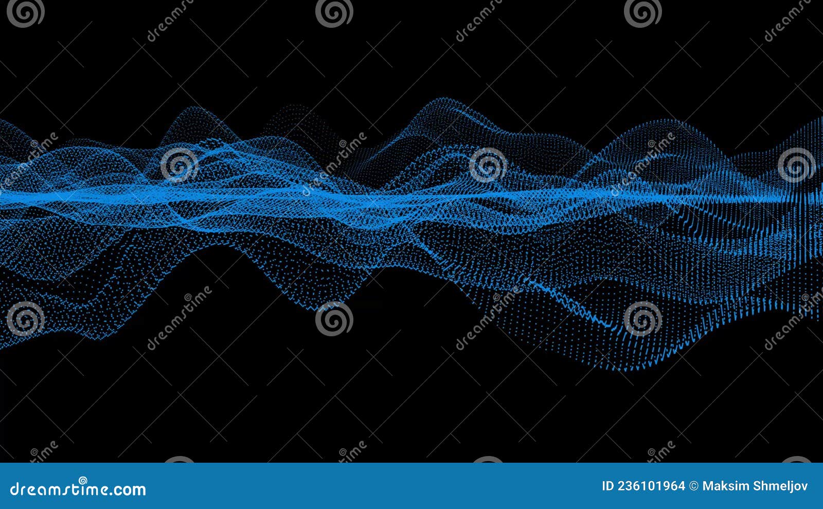 Abstract Digital Landscape with a Field of Electronic Particles on a ...