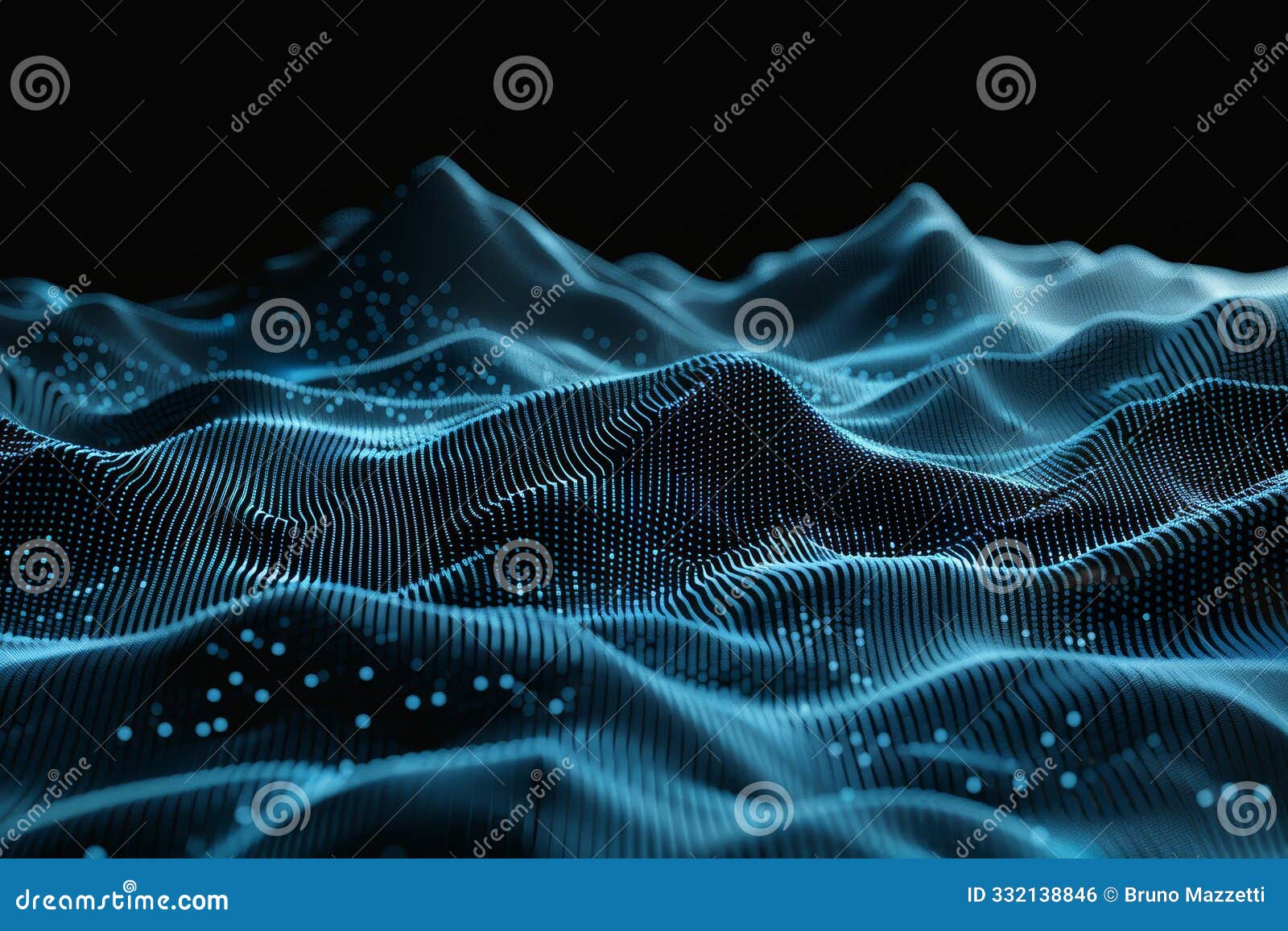 Abstract Digital Landscape with Flowing Blue Wave Patterns Against a Dark Backdrop. Stock ...
