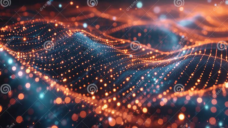 Abstract Digital Landscape with Glowing Particles in 3D Space Stock Photo - Image of science ...