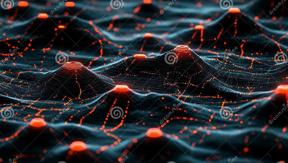 Abstract Digital Landscape Network Data Nodes Connections Technology ...