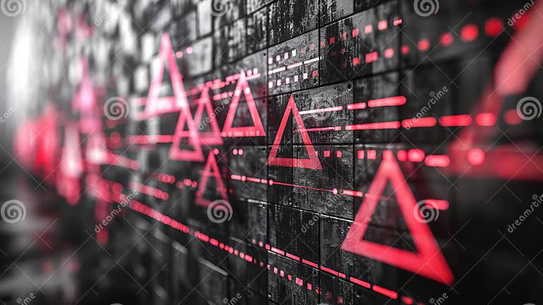 Abstract Digital Landscape: Red Triangles and QR Code on Black ...