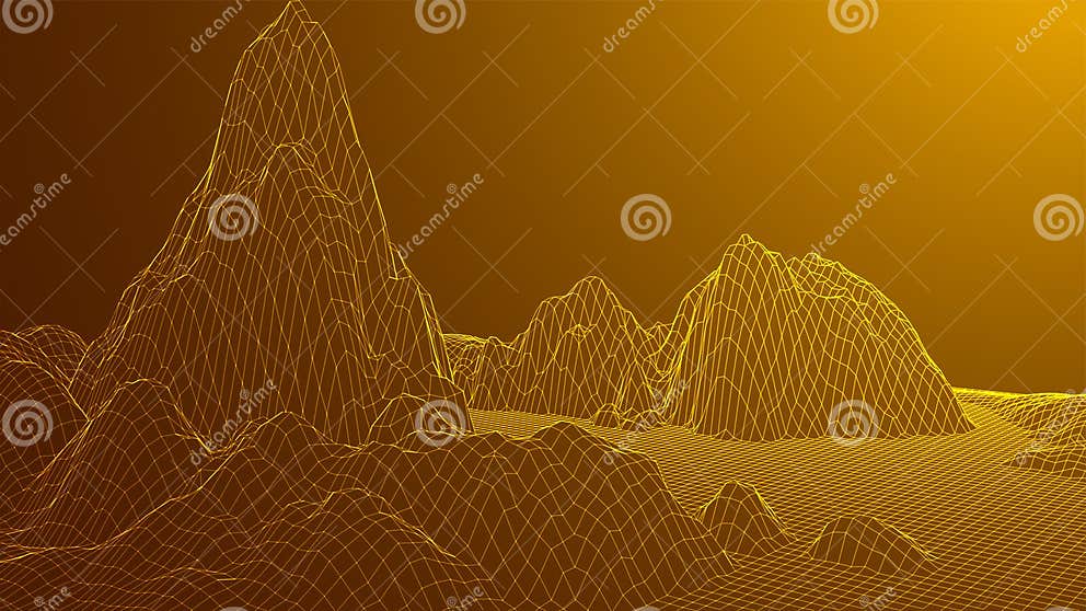 Abstract Digital Landscape. Wireframe Landscape Background. Digital ...