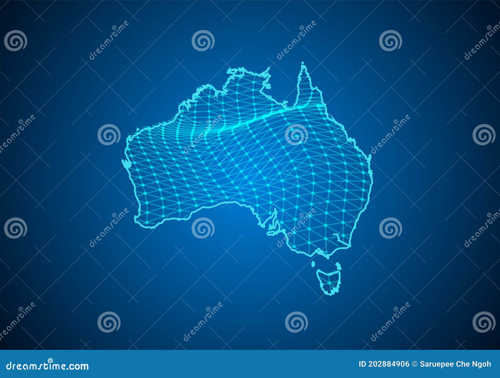 Abstract Digital Map of Australia with Particles Dots and Line ...