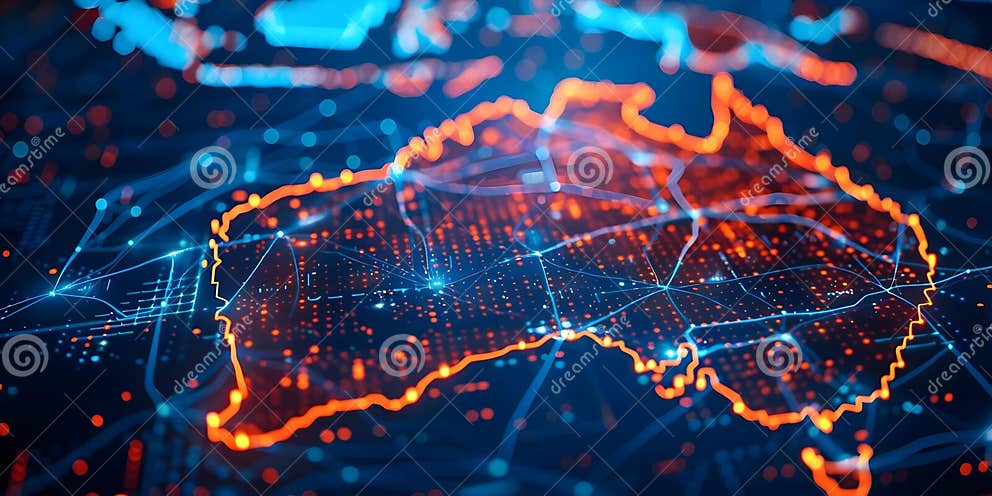 Abstract Digital Map of Australia Symbolizing Connectivity Data ...