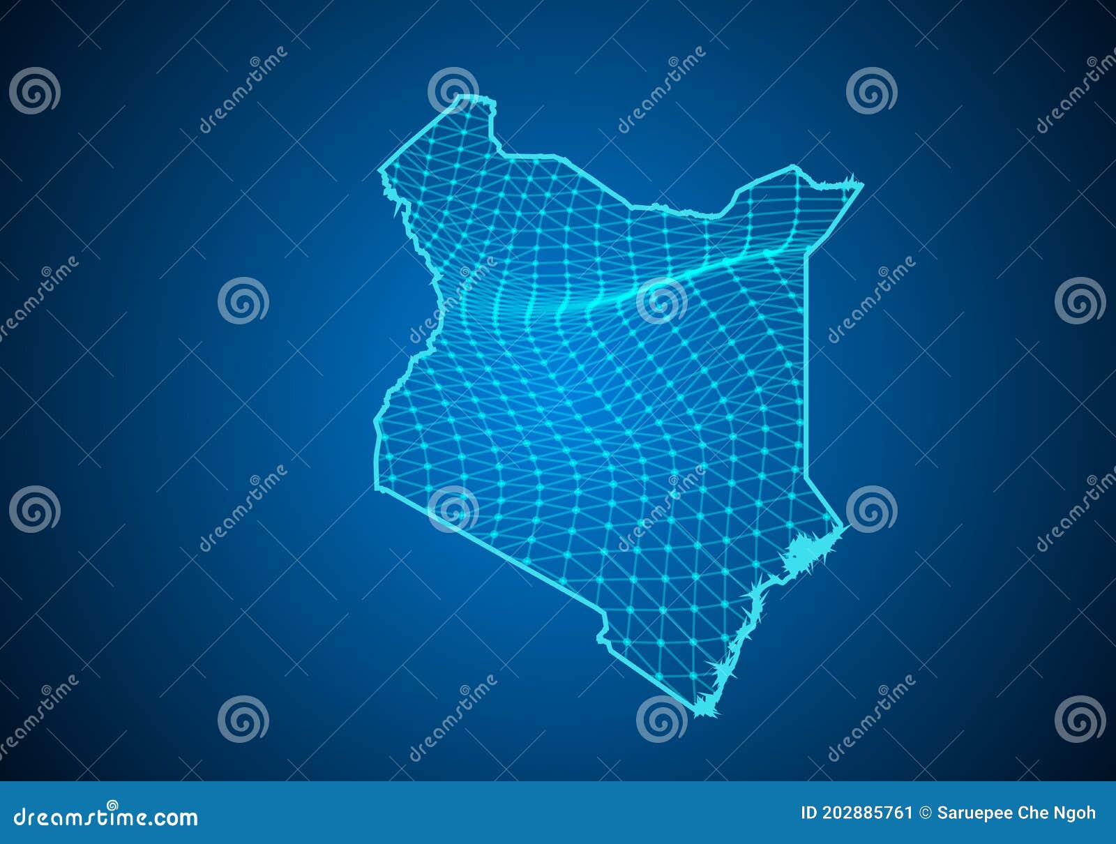 Abstract Digital Map of Kenya with Particles Dots and Line. Polygonal ...