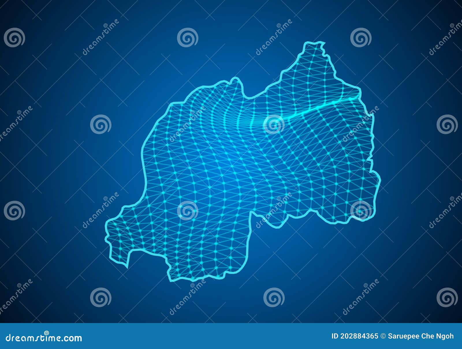 Abstract Digital Map of Rwanda with Particles Dots and Line. Polygonal ...