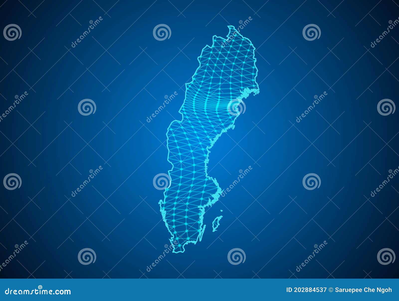 Abstract Digital Map of Sweden with Particles Dots and Line. Polygonal ...