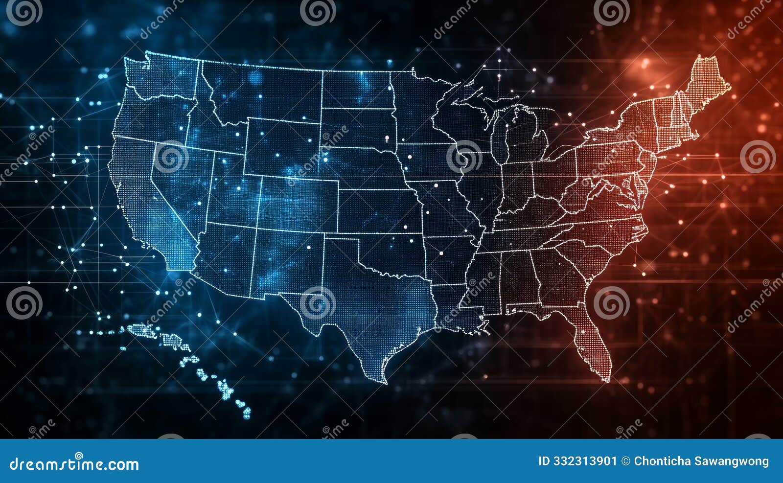 Abstract Digital Map of the United States with Red and Blue Highlights ...