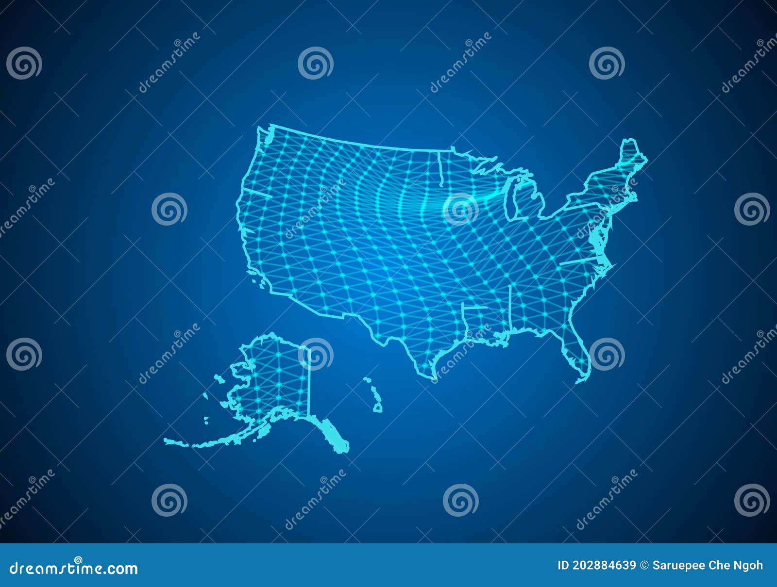 Abstract Digital Map of Usa with Particles Dots and Line. Polygonal ...