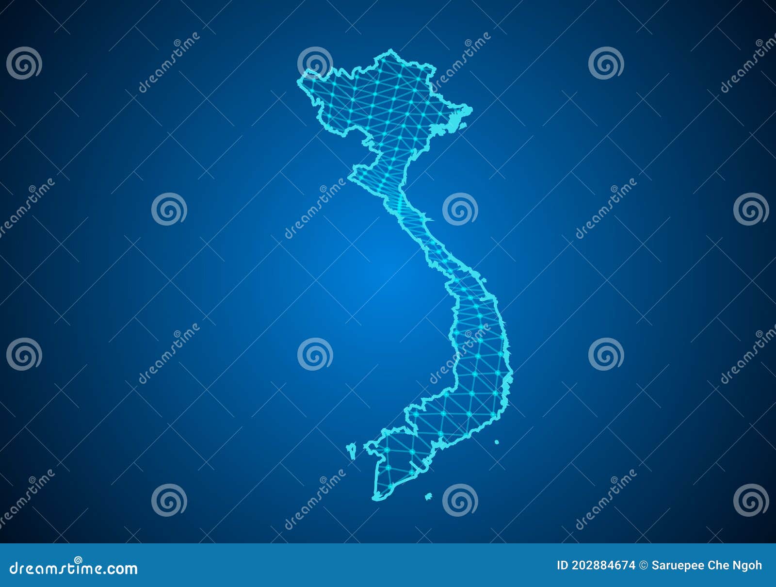 Abstract Digital Map of Vietnam with Particles Dots and Line. Polygonal ...