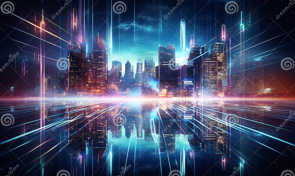 Abstract Digital Modern City with Infrastructure and Digitalization ...