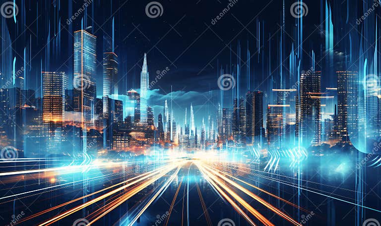 Abstract Digital Modern City with Infrastructure and Digitalization ...