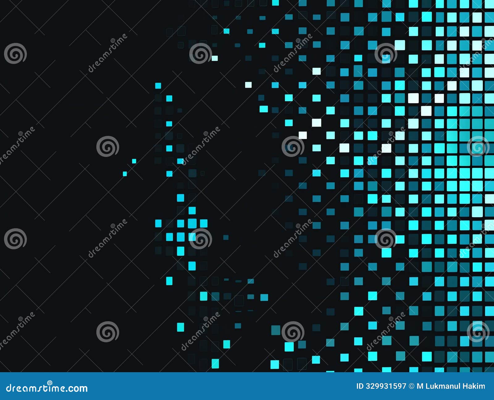 Abstract Digital Mosaic Background with Blue and Teal Squares on Black ...