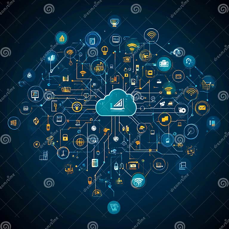 Abstract Network Cloud Computing Digital Technology Global Internet Connections Web Data Link ...