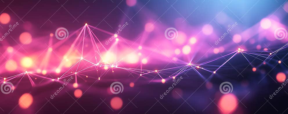 Abstract Digital Network with Glowing Pink and Purple Connections ...