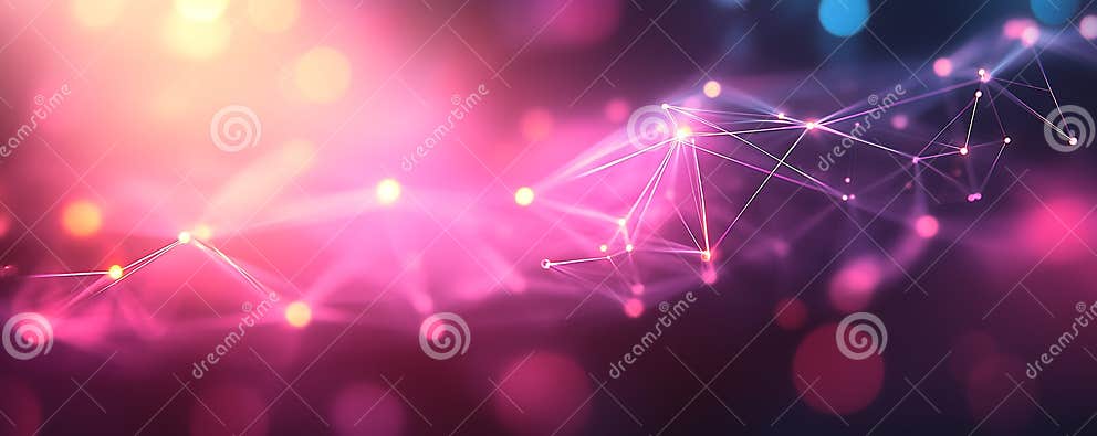 Abstract Digital Network with Glowing Pink and Purple Connections ...