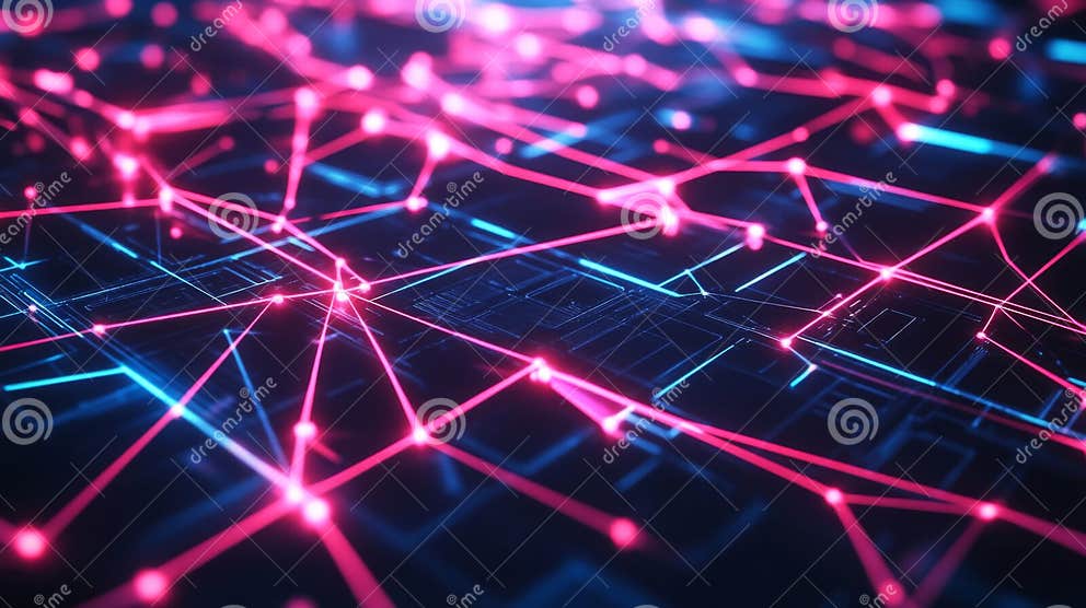 Abstract Digital Network with Pink and Blue Lines and Nodes Stock ...